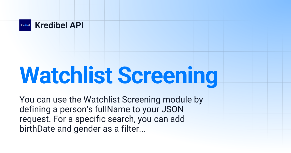 Watchlist Screening | Kredibel API